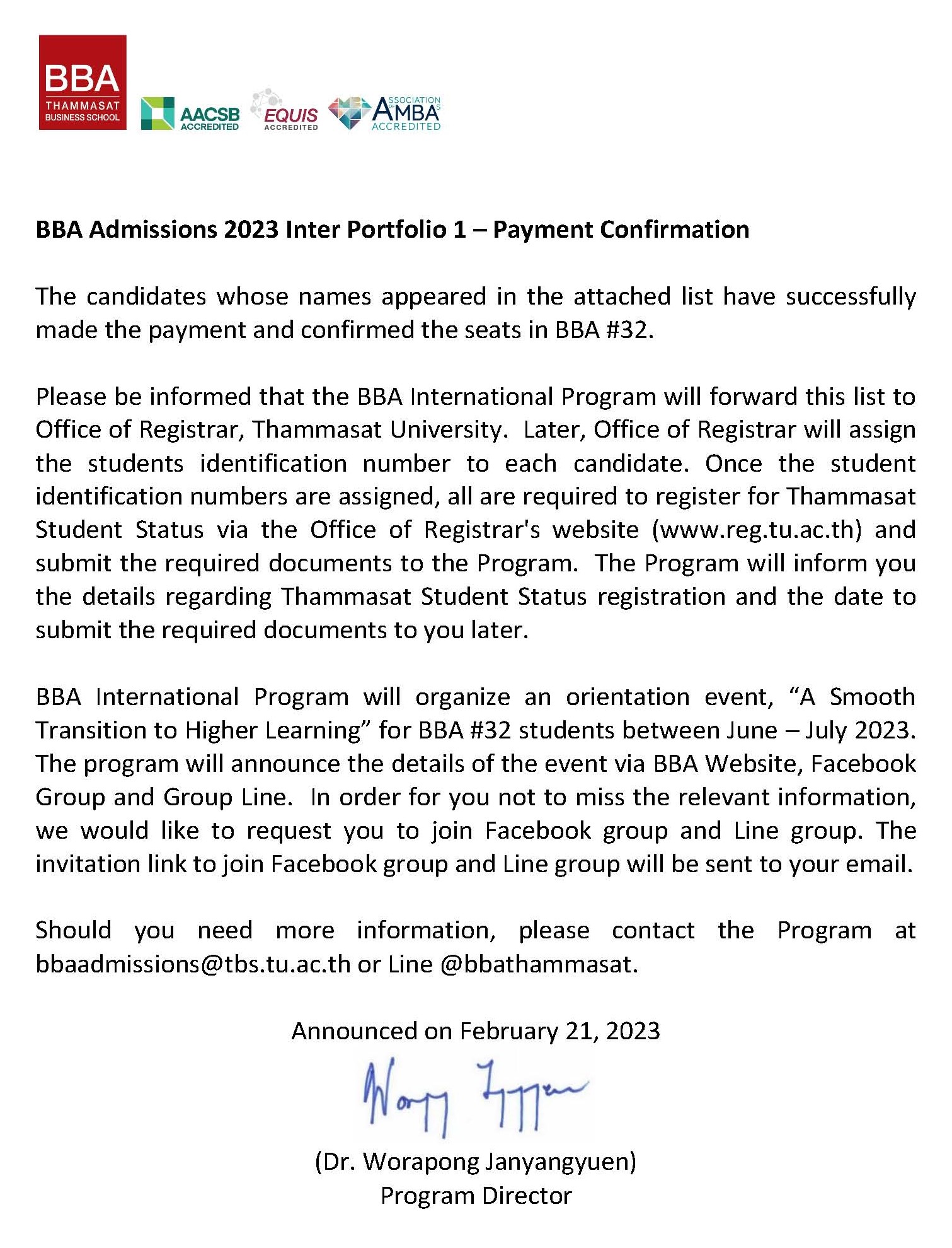 BBA International Program, Thammasat Business School, Thammasat University